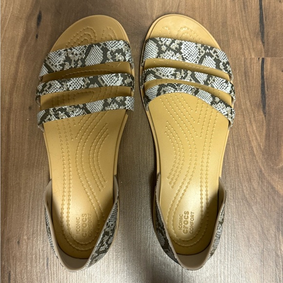CROCS | Shoes | Crocs Cream And Black Sandals With Snake Print | Poshmark